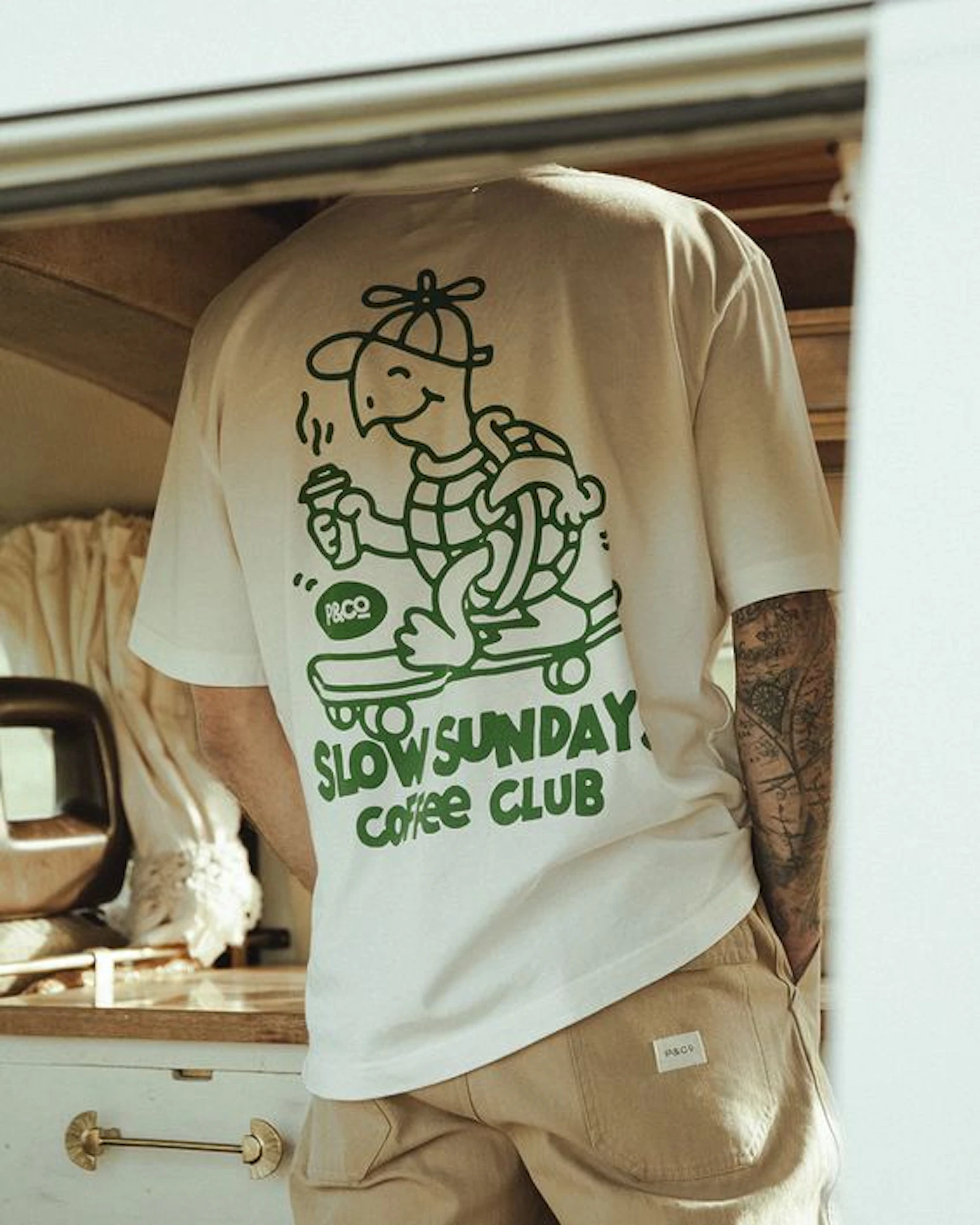 Branded T-shirt merch from Slow Sunday Coffee Club