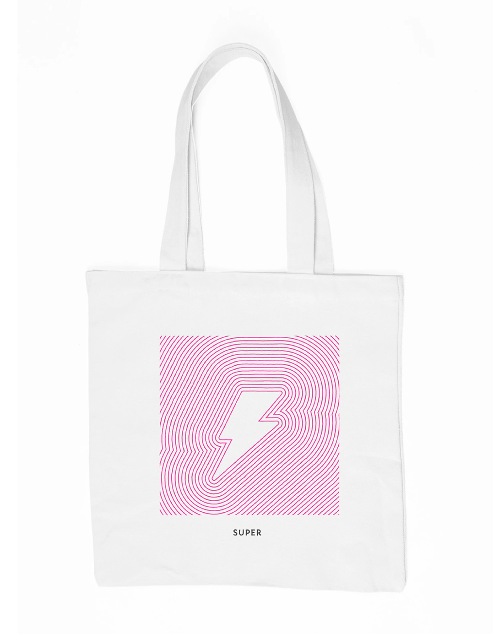 Custom branded tote bags by Super with lightning bolt design